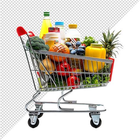 Um Carrinho De Compras Cheio De Frutas E Legumes Isolado Em Um Fundo