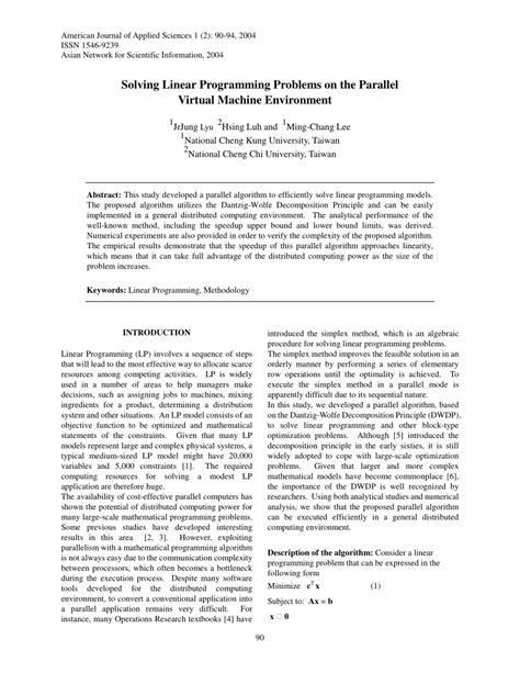 pdf solving linear programming problems on the parallel virtual machine environment