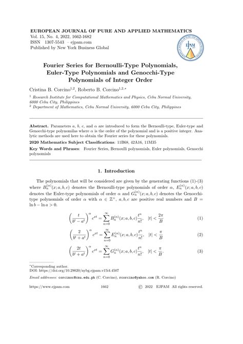 pdf fourier series for bernoulli type polynomials euler type polynomials and genocchi type