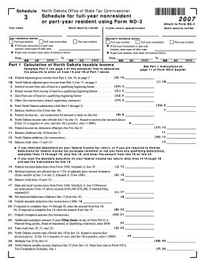 Fillable Online Nd Schedule 3 Schedule For Full Year Nonresident Or