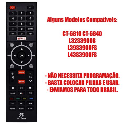 Controle Remoto Para Smart Tv Semp Toshiba Vc A8238 Shopee Brasil