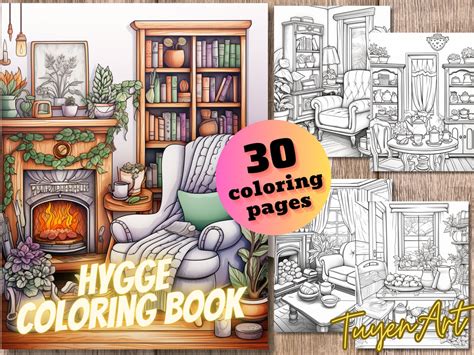 Hygge Coloring Book For Adults Boho And Nordic Interior Designs Cozy
