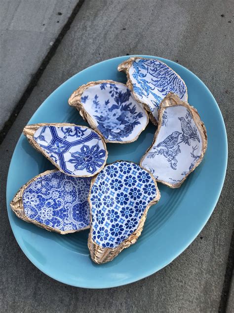 Oyster Shell Ring Dish Decoupage Chinoiserie Jewelry Holder Trinket