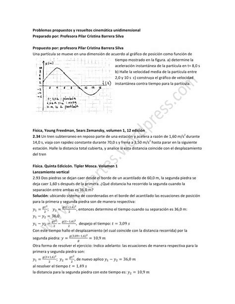 Pdf Problemas Propuestos Y Resueltos Cinem Tica Unidimensional Pdf