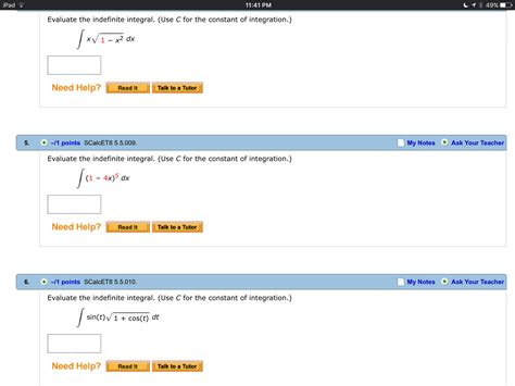 solved evaluate the indefinite integral use c for the