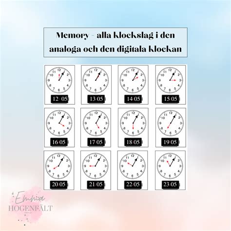 Memory Alla Klockslag I Den Analoga Och Den Digitala Klockan Teach