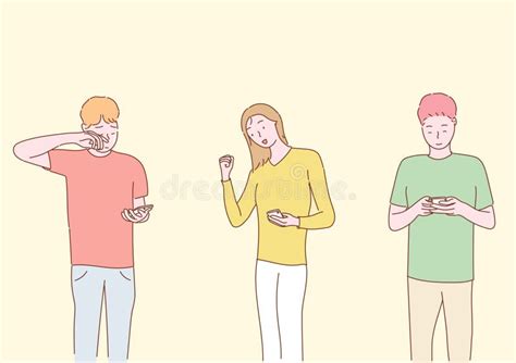 Mannen Vrouwen En Tieners Gebruiken Mobiele Telefoons Met
