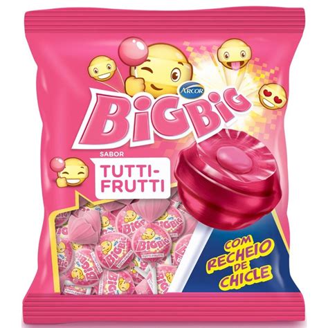 Saco De Pirulito Big Big Rosa Tutti Frutti Recheio De Chicle G