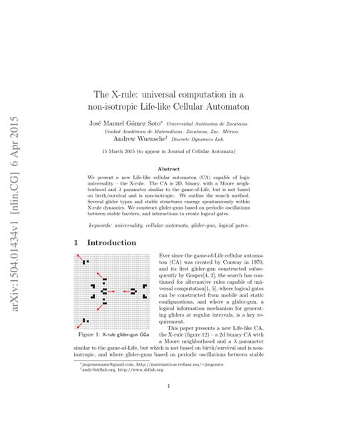 pdf the x rule universal computation in a non isotropic life like cellular automaton