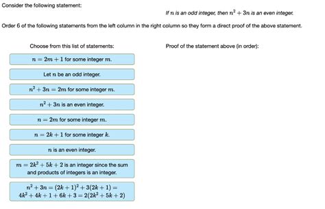 solved consider the following statement if n is an odd integer then n 2 3n is an even