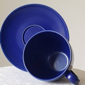 Large Hoganas Keramik Mug With Saucer Swedish Vintage Blue Etsy