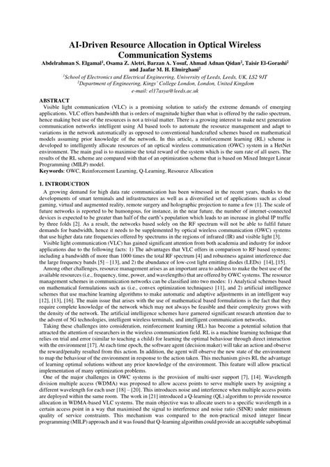 pdf ai driven resource allocation in optical wireless communication systems