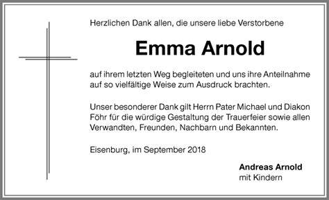 Traueranzeigen von Emma Arnold Allgäuer Zeitung
