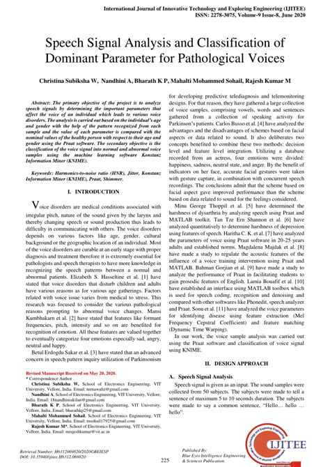 pdf speech signal analysis and classification of dosminant parameter for pathological voice