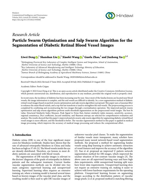 pdf particle swarm optimization and salp swarm algorithm for the segmentation of diabetic