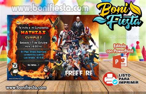 Invitación para Free Fire Boni Fiesta