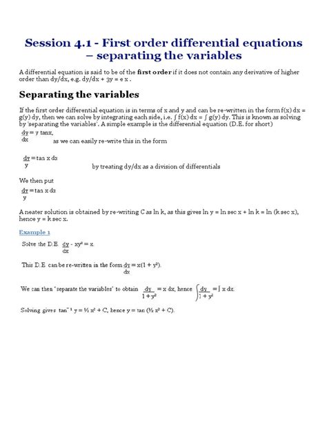 solving differential equations through separation of variables and using an integrating factor