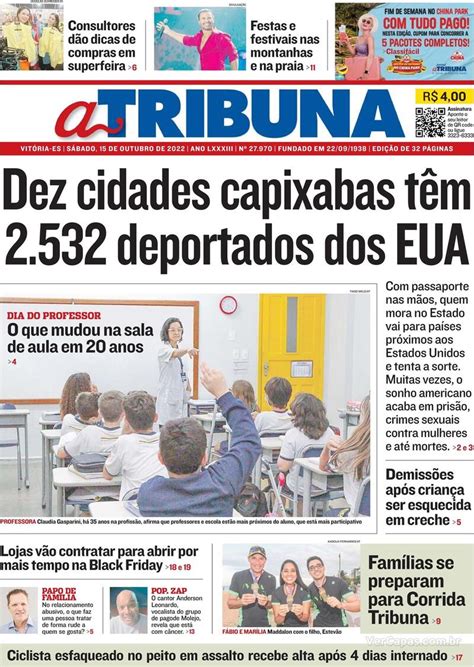 Capa A Tribuna Edição Sábado 15 de Outubro de 2022