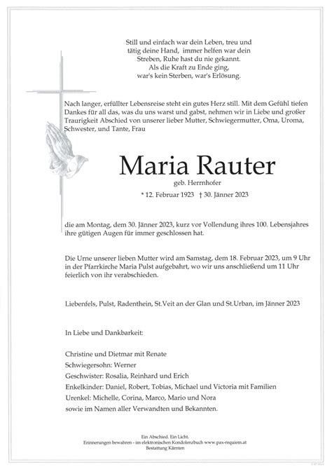 Parte für Maria Rauter geb Herrnhofer pax requiem