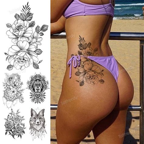 Esboço Flores Tatuagem Projeta Linha Preta Anime Temporary Tattoos Leão