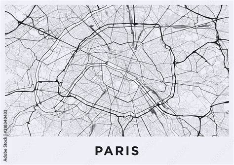 Fototapeta Light Paris City Map Road Map Of Paris France Black And