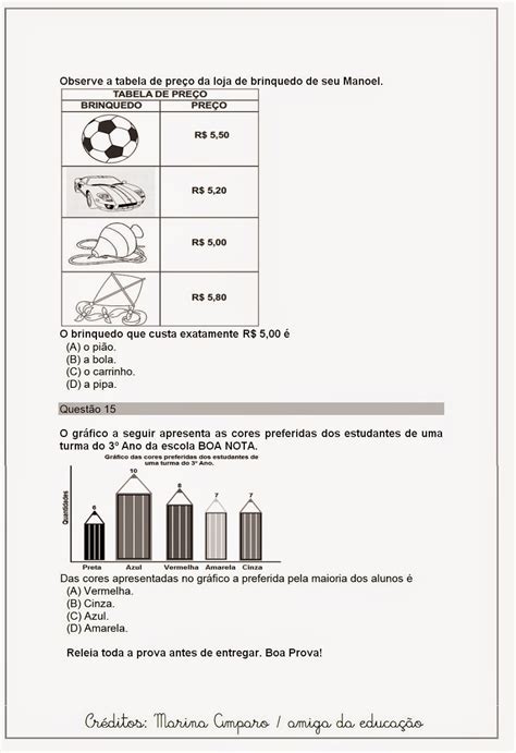 AMIGA DA EDUCAÇÃO Avaliação 3º ano 4º bimestre Matemática