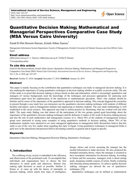 pdf quantitative decision making mathematical and managerial perspectives comparative case