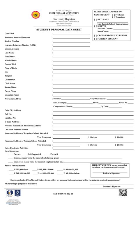 1 Personal Data Sheet