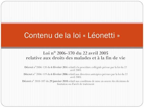 PPT Contenu de la loi Léonetti PowerPoint Presentation free