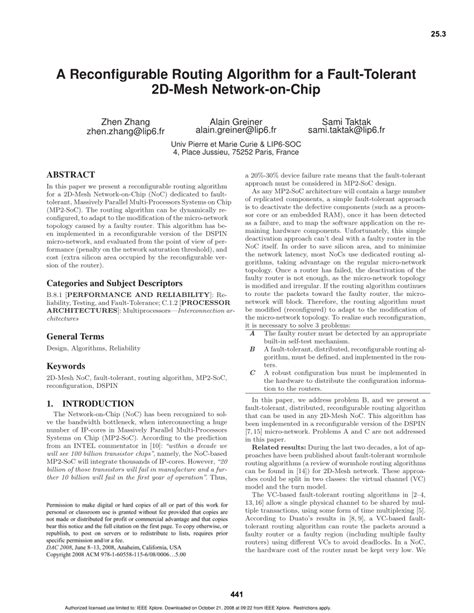 pdf a reconfigurable routing algorithm for a fault tolerant 2d mesh network on chip