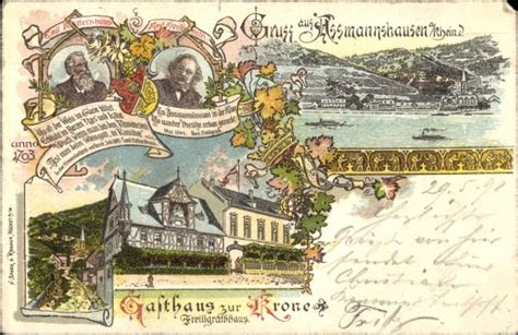 Lithographie Assmannshausen Rüdesheim am Rhein Gasthaus akpool fr