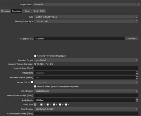 Disabling Video Encoder In FFMPEG Output Causes Recording Files To Have