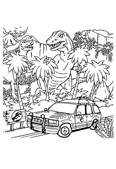Jurassic World Auto Ausmalbild Und Malvorlage Zum Ausdrucken Kostenlos