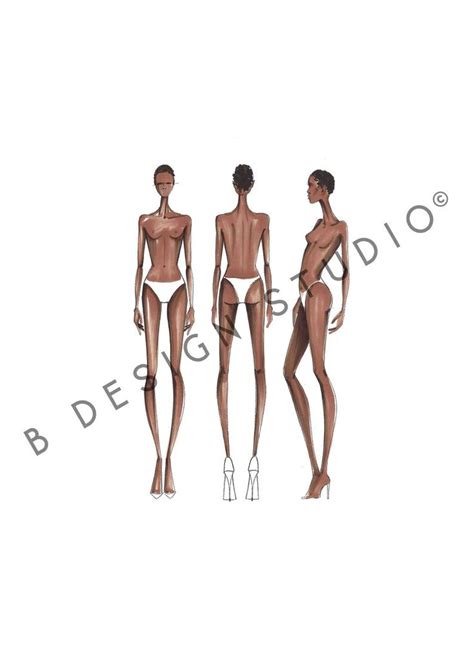 Female Croqui Template Coloured Front Side And Back Etsy Uk