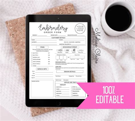 Editable Embroidery Order Form Template Custom Embroidery Etsy UK