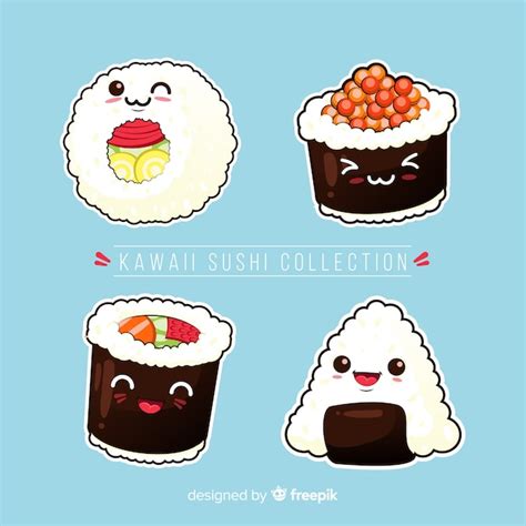 Free Vector Kawaii Hand Drawn Sushi Collection