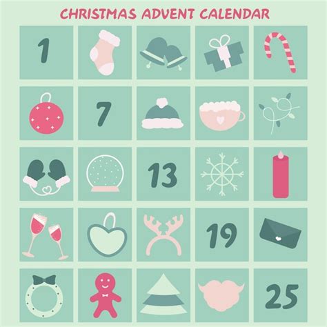 Calendário do advento de natal em rosa e verde Vetor Premium