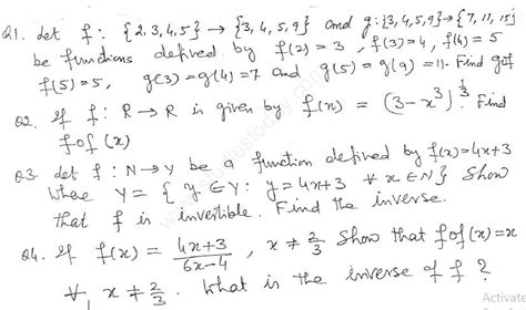 cbse class 12 mathematics relations and functions class test set k