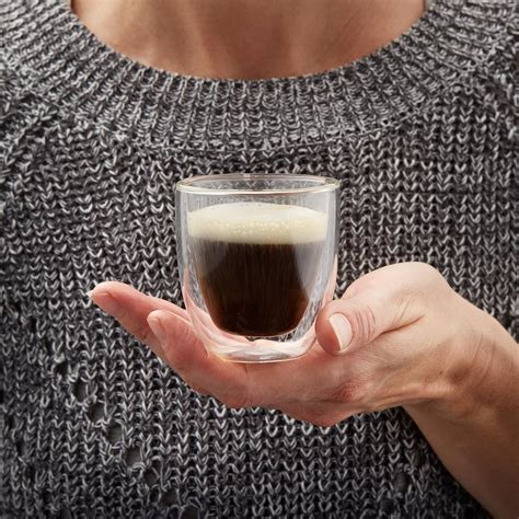 Set Of 4 Double Walled Glass Espresso Cups Italian Style Doppio Cups
