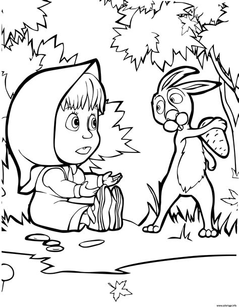Coloriage Raskraska Masha Et Le Lievre Avec Une Carotte JeColorie