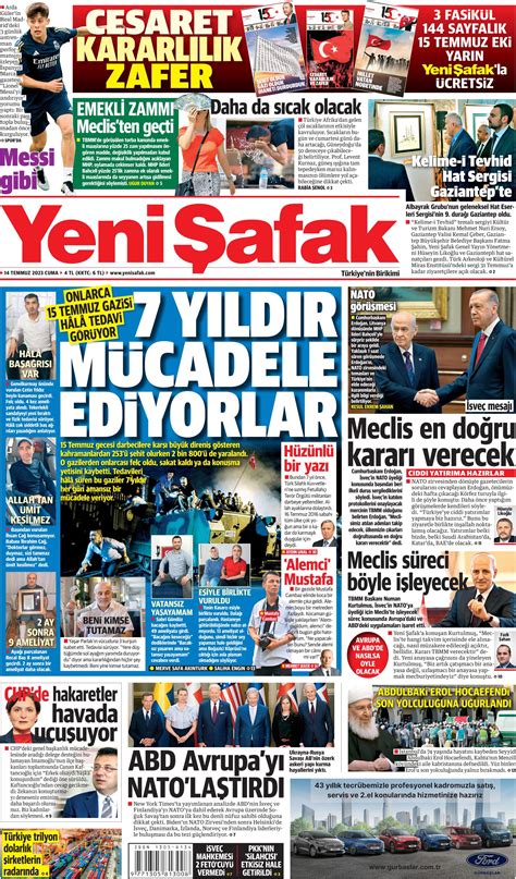 Yeni Şafak Gazetesi 14 Temmuz 2023 Cuma Günü Manşeti
