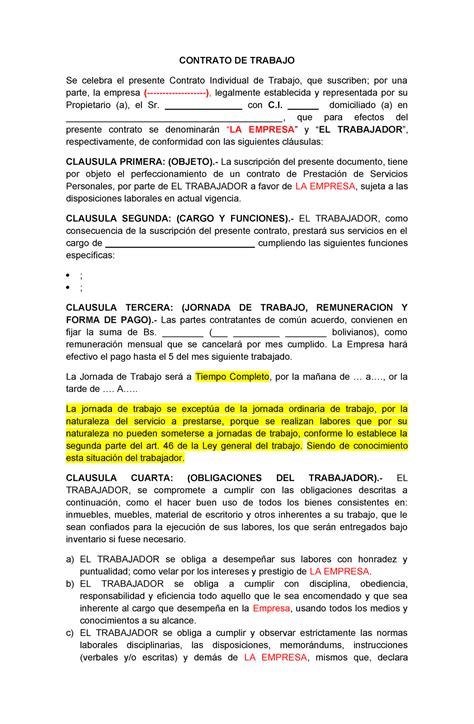 Contrato De Trabajo Plazo FIJO CONTRATO DE TRABAJO Se Celebra El