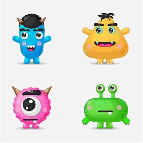 Colección de diseño de monstruos de dibujos animados lindo Vector Premium