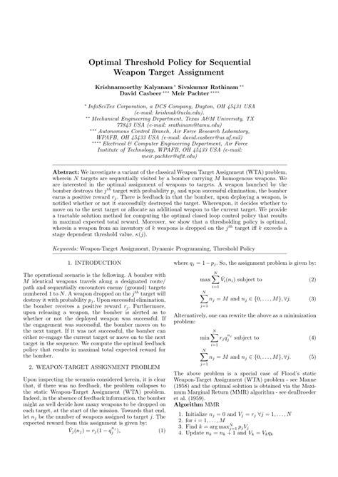 pdf optimal threshold policy for sequential weapon target assignment