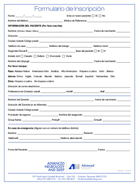 Fillable Online Fill IoFORMULARIO DE INSCRIPCIN DEL PACIENTE ECWFill