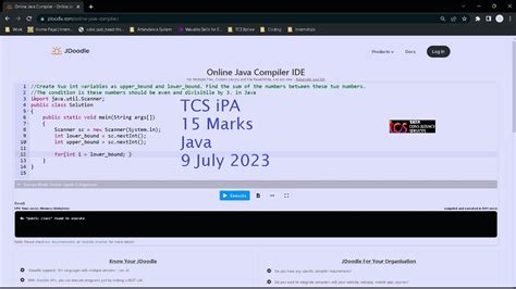 tcs ipa 9 july java 15 marks tcs proctored assessment youtube