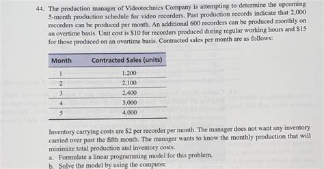 Solved 44 The Production Manager Of Videotechnics Company Chegg
