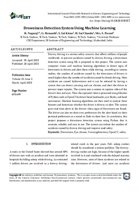 pdf drowsiness detection system using machine learning international journal of scientific