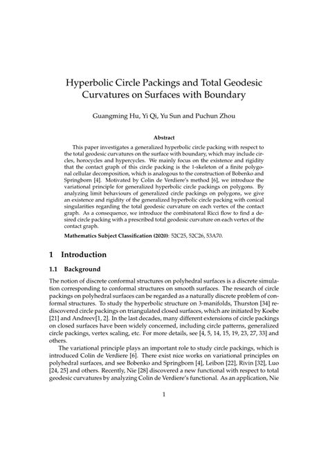 pdf hyperbolic circle packings and total geodesic curvatures on surfaces with boundary