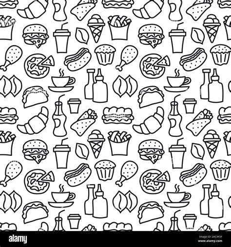 Illustration Of The Fast Food Seamless Pattern Black And White Stock